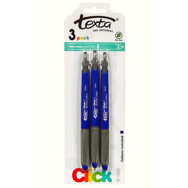 TEXTA RETRACTABLE BALLPOINT PEN PK3 BLUE | Independent Office Solutions