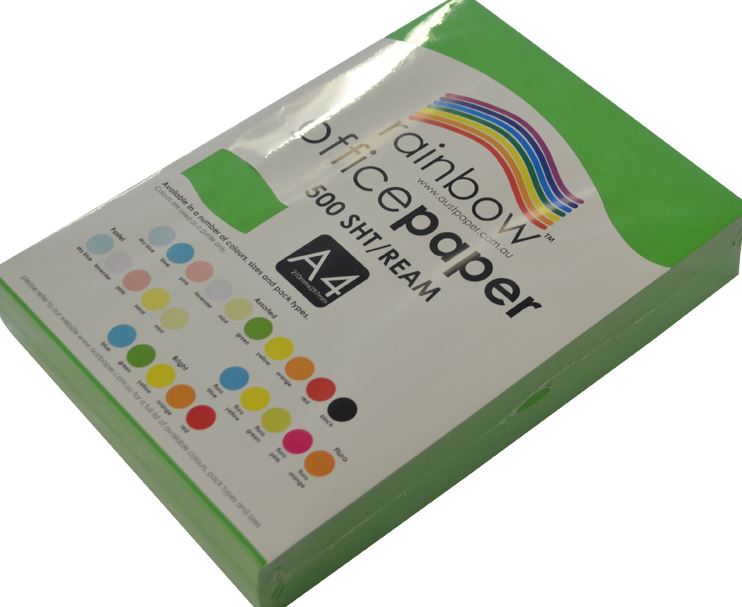 COPY PAPER RAINBOW A4 80GSM OFFICE BRIGHT GREEN PK500 | Independent ...