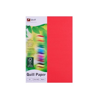 QUILL OFFICE PAPER A4 80GSM RED REAM 500 | Independent Office Solutions