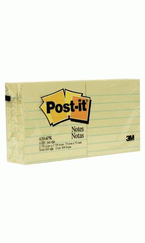 POST IT NOTES LINED CANARY YELLOW 630- 6 PKT 73X73MM 100 SHEETS PER PAD ...